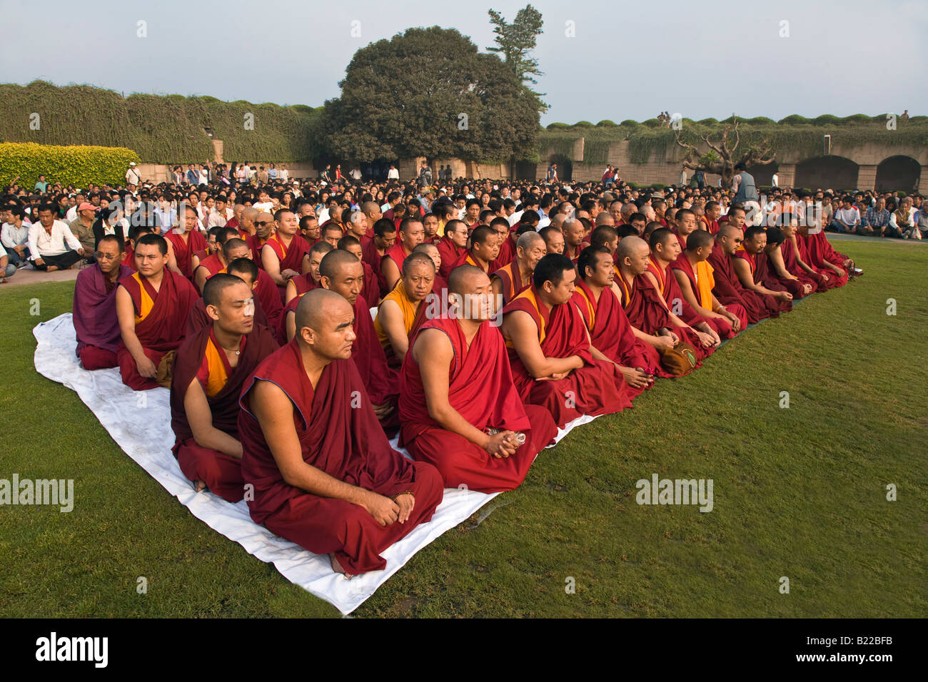 TIBETAN BUDDHIST MONKS attend a PRAYER FOR WORLD PEACE at the RAJ GHAT ...