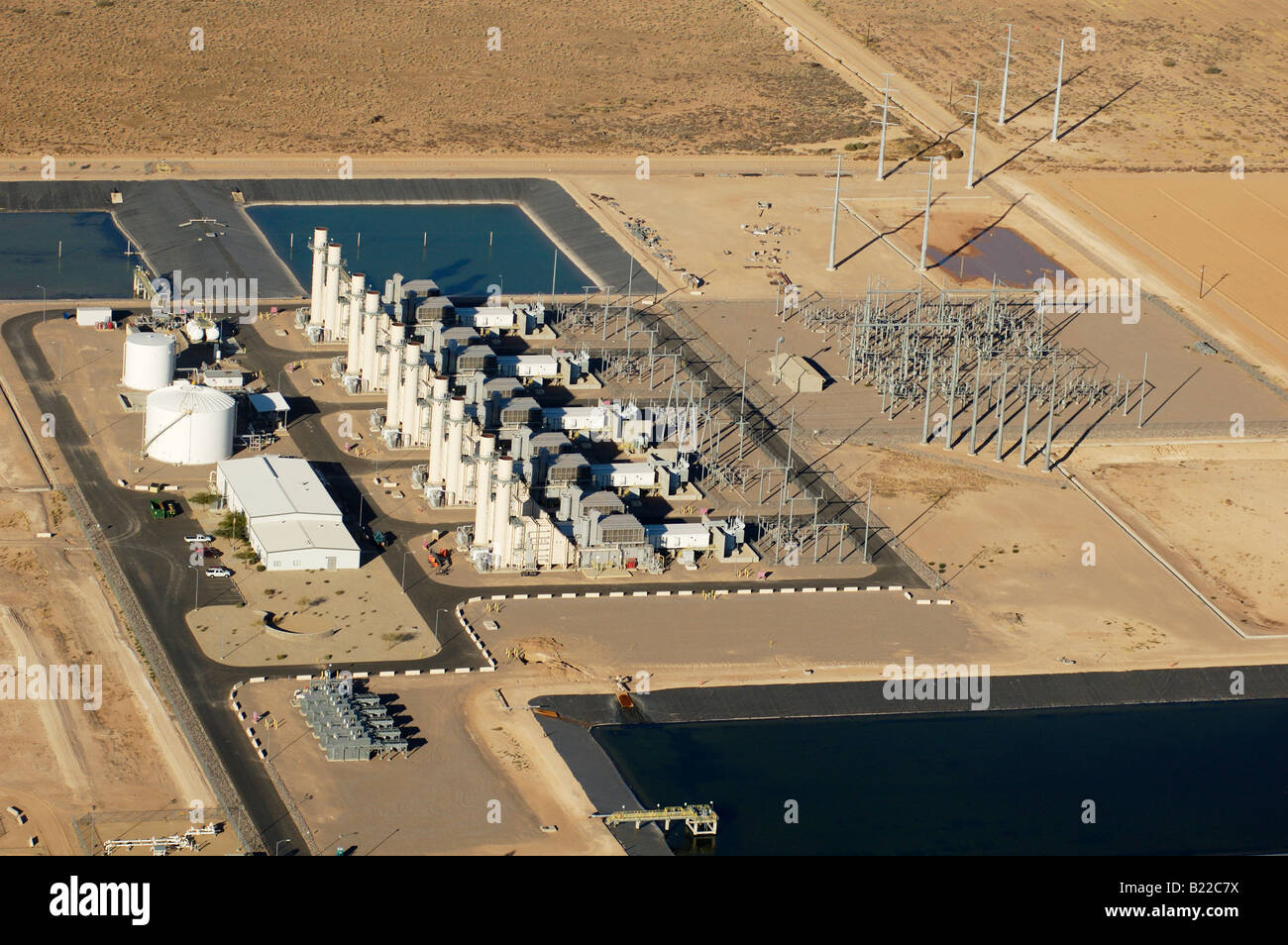 Aerial view of a gas fired power plant located iin the Arizona desert ...