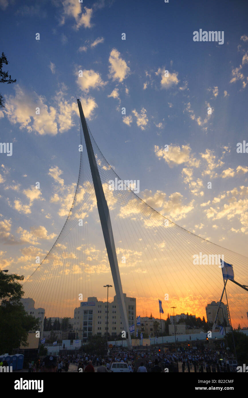 Jerusalem, Israel. The new Chords Bridge at the city entrance at sunset ...