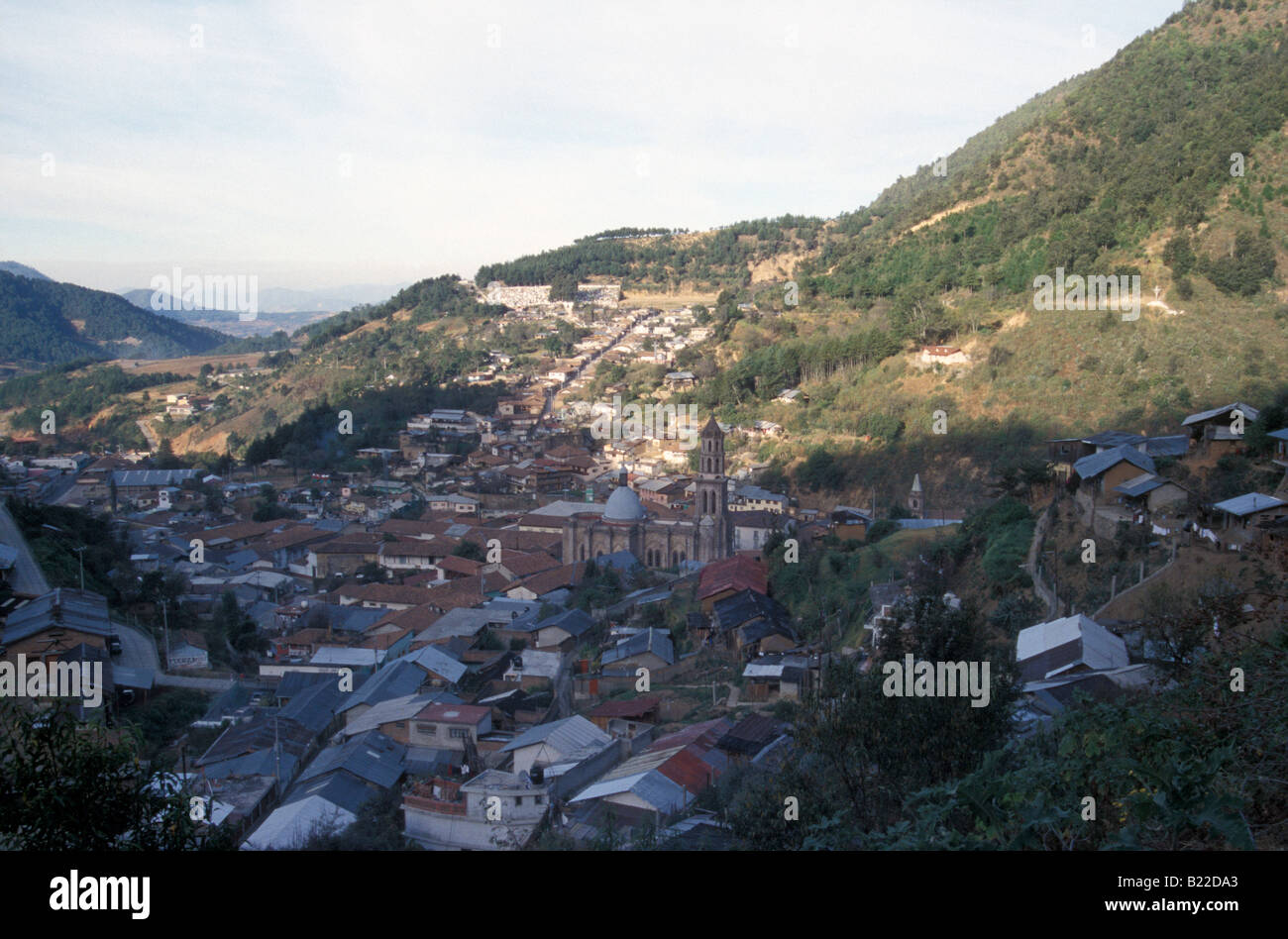 The old mining town of Angangueo from above, Michoacan, Mexico Stock ...