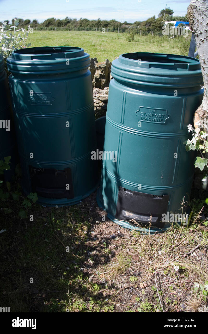 Close up of two green compost bins Stock Photo - Alamy