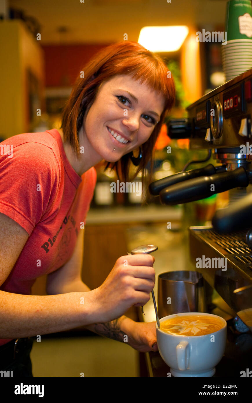Idaho Boise A happy barista serves up coffee and conversation at a ...