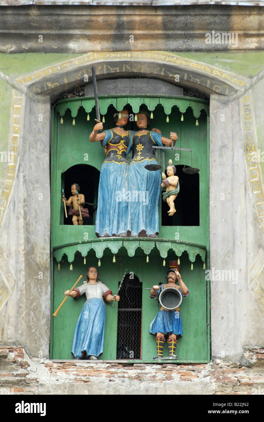 Details of a clock with moving figures in a clock tower of a Stock ...