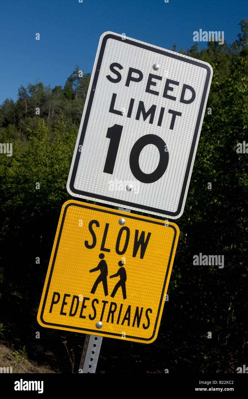 Speed limit sign, slow down, pedestrians, Alaska, USA Stock Photo - Alamy
