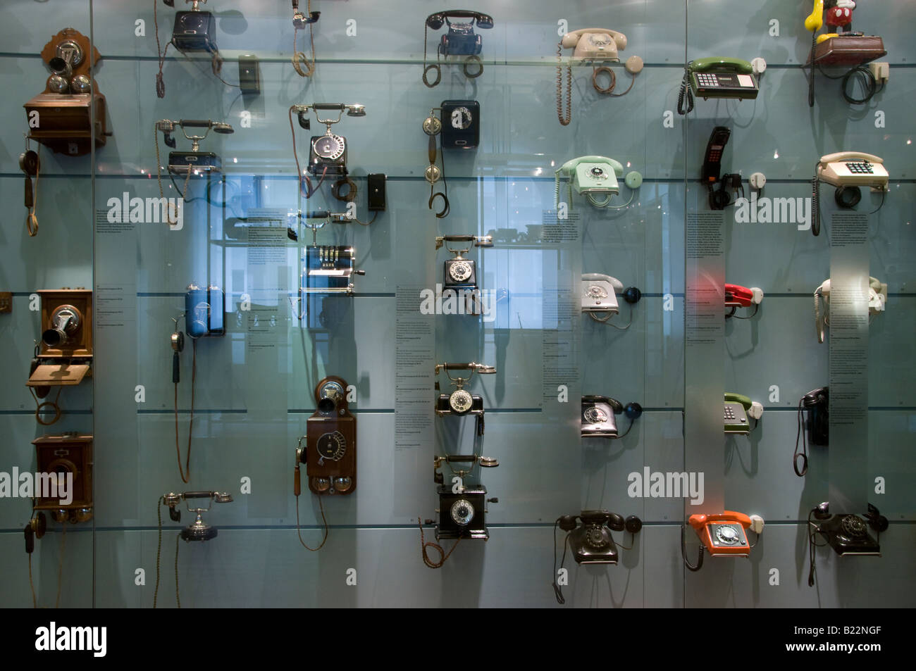 Collection of vintage telephones displayed in Museum fur Kommunikation ...