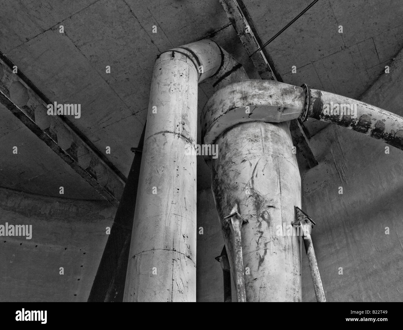 Low angle view of structural duct in an old cement factory in Zagreb ...