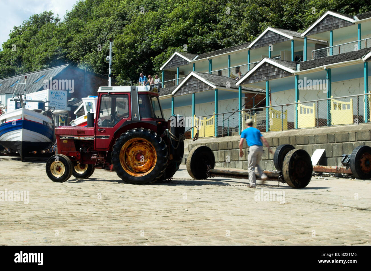 Tractor parking cradle after Coble Launch Stock Photo - Alamy