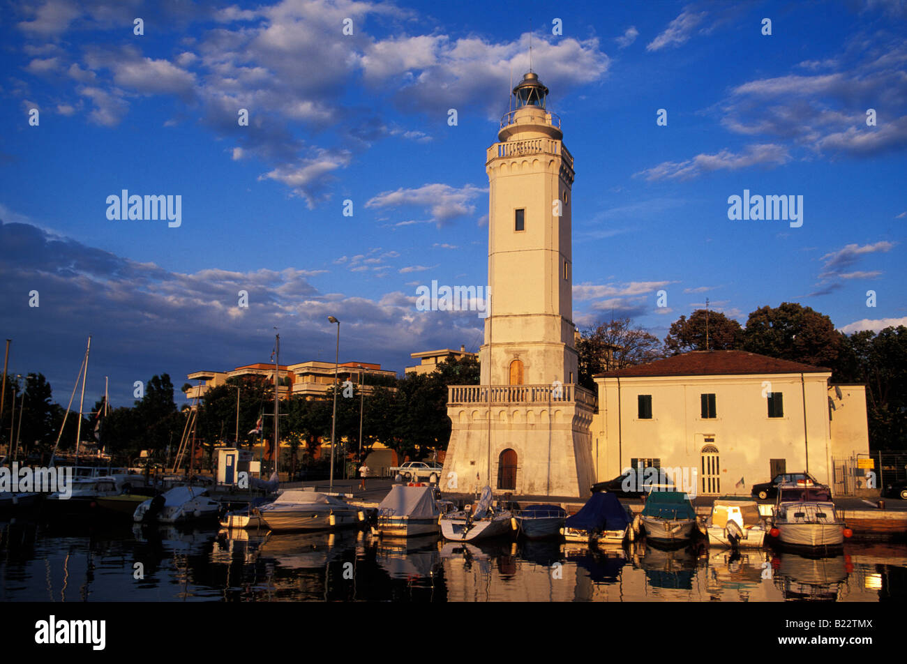 Lighthouse in Rimini harbour at sunset Rimini Adriatic Coast Italy ...