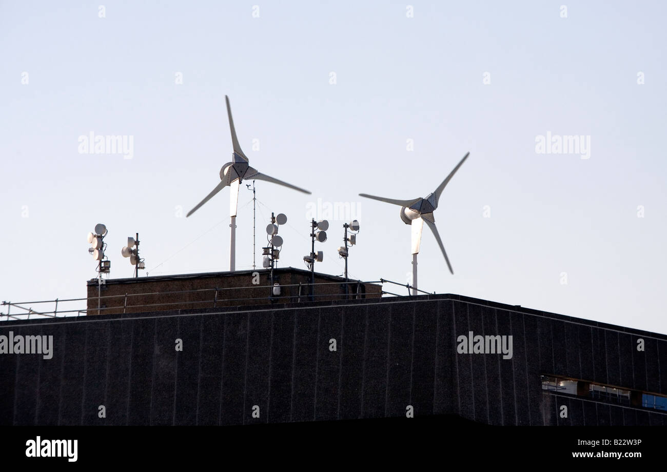 Wind Turbines on top of a building in South London England Britain UK ...