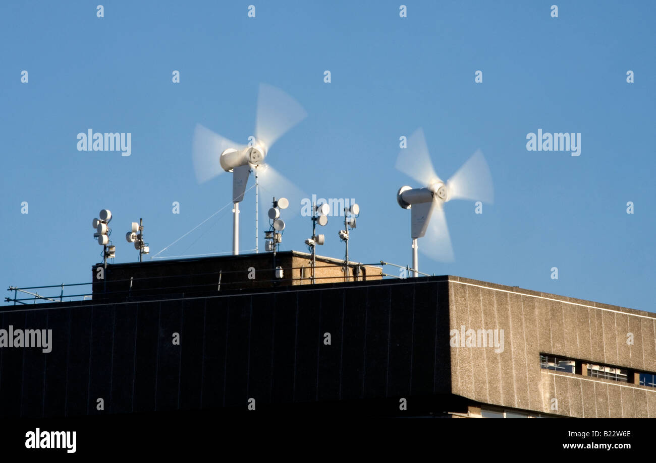 Wind Turbines on top of a building in South London England Britain UK ...