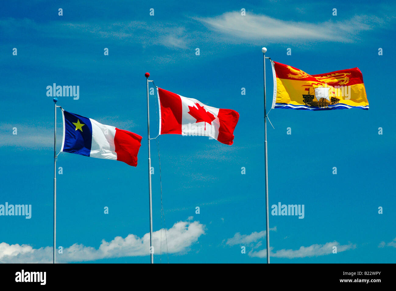Canadian Acadian and New Brunswick flags Stock Photo - Alamy