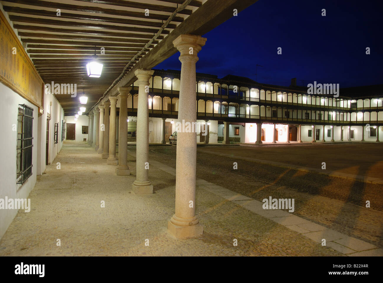 Main Square. Night view. Tembleque. Toledo province. Castile La Mancha ...