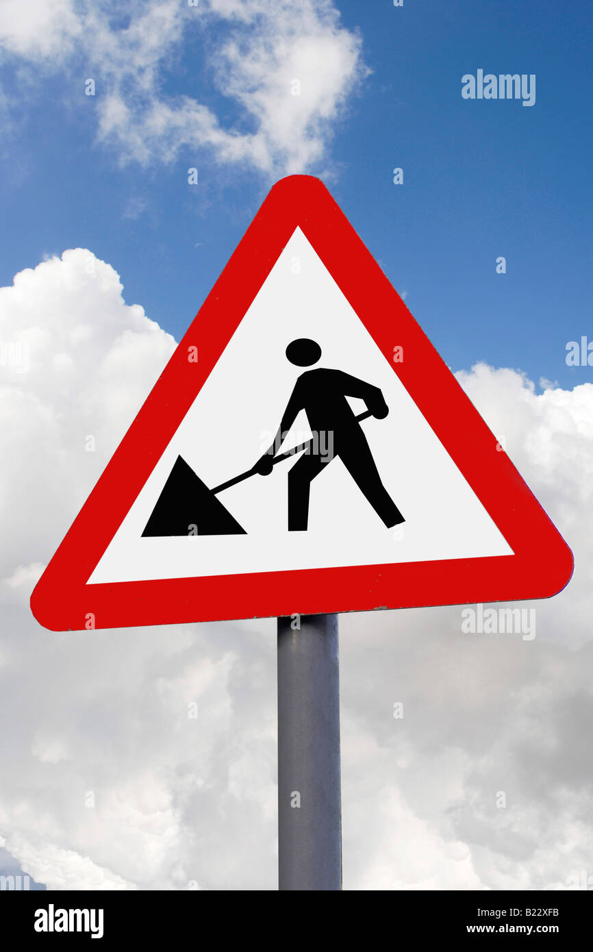 British Triangular road sign warning drivers that permanent roadworks ...