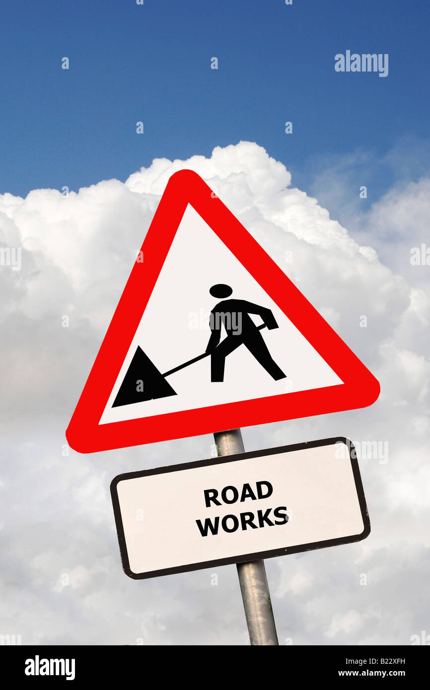 British Triangular road sign warning drivers that permanent roadworks ...