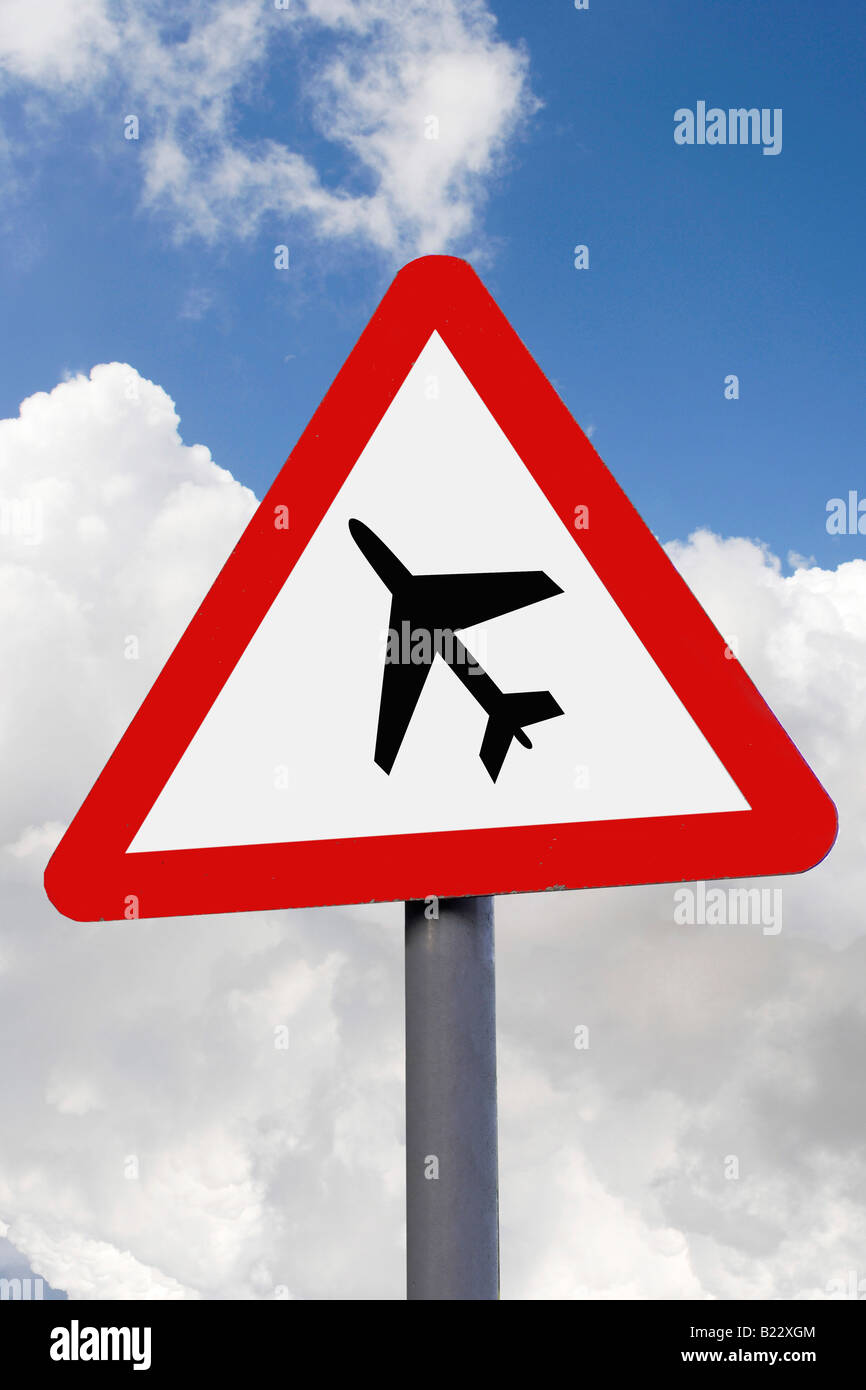 Triangular 'airport' warning road sign hi-res stock photography and ...