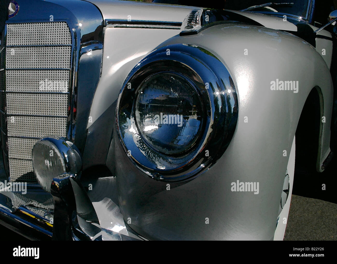 Mercedes headlight and grill classic older sedan Stock Photo - Alamy
