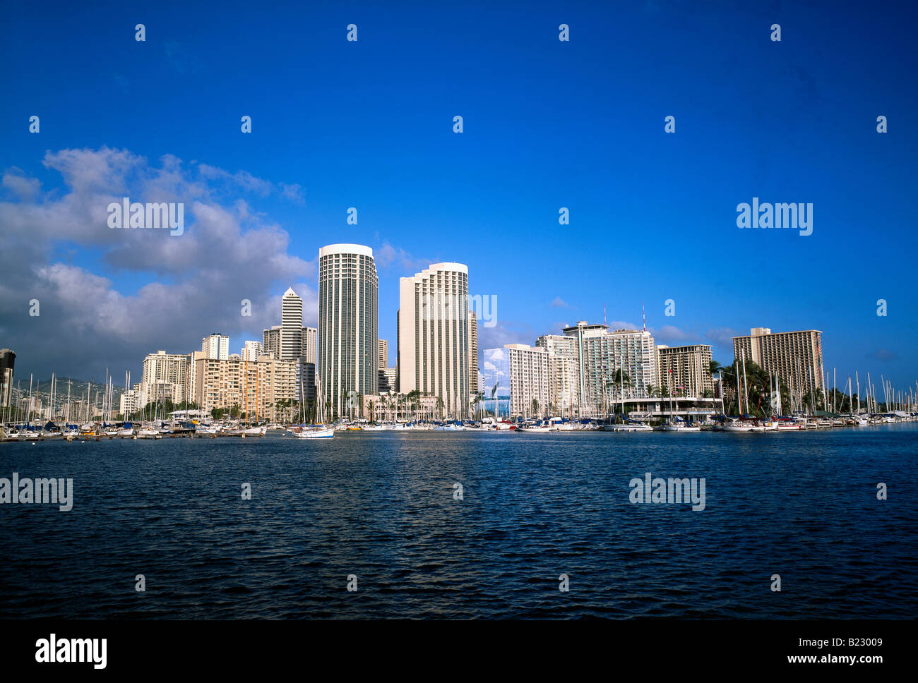 Buildings at waterfront, Waikiki Beach, Honolulu, Oahu, Hawaii, Usa ...