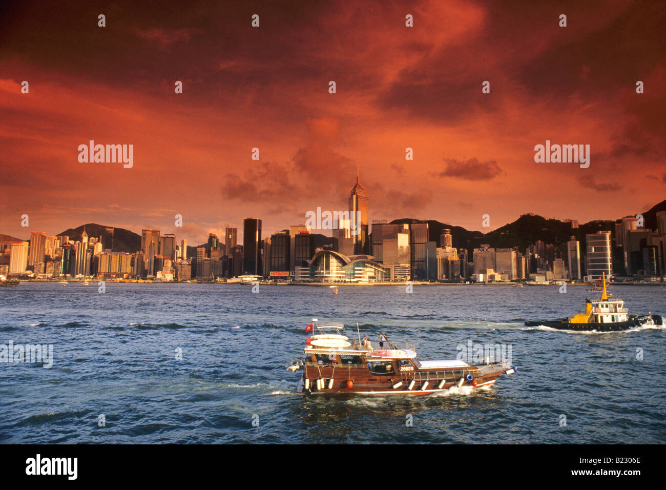 Storm clouds over harbor at dusk, Victoria Harbor, Hong Kong, China ...
