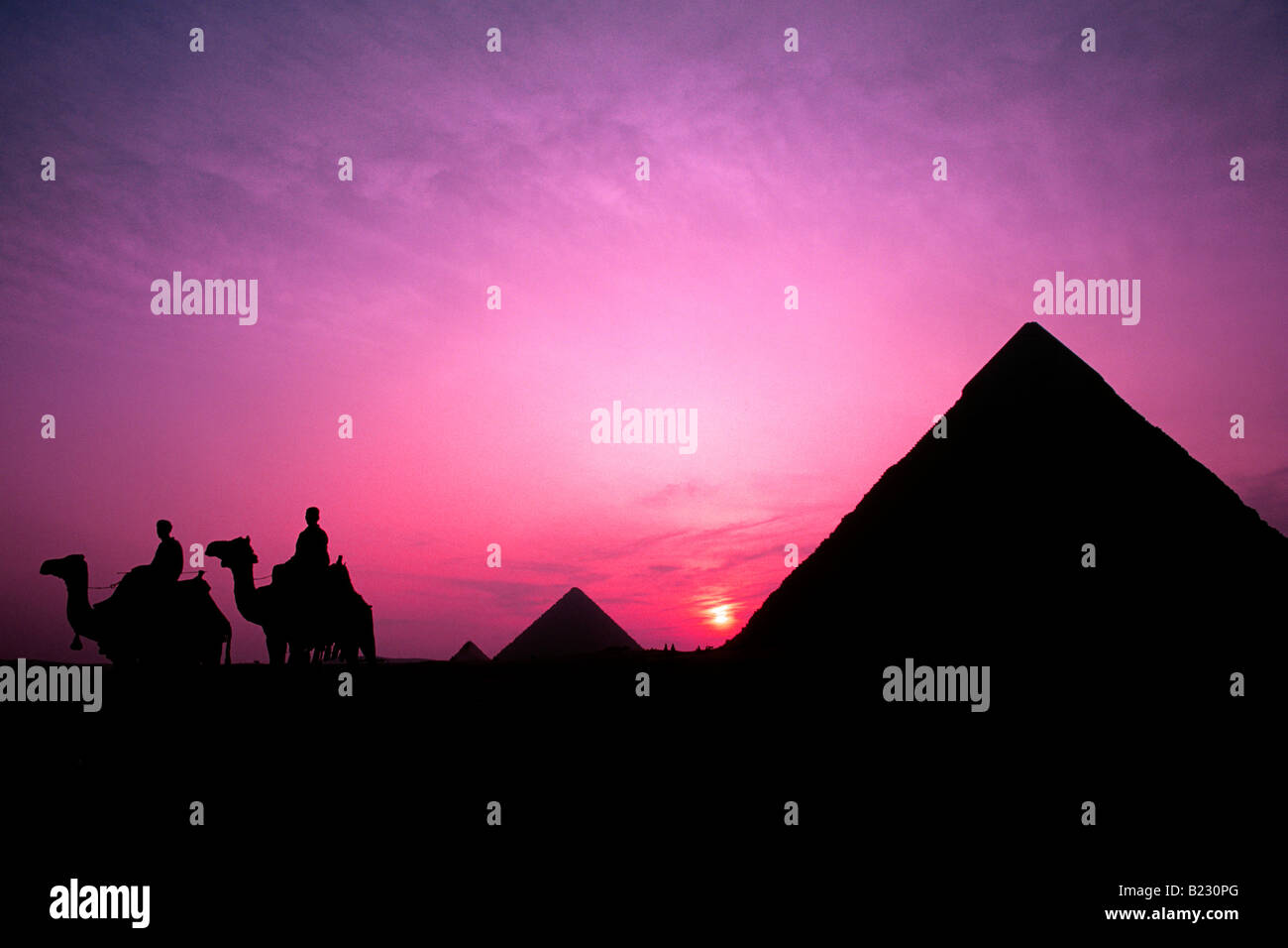 Silhouette of Giza pyramids at dusk, Giza, Egypt, Africa Stock Photo ...