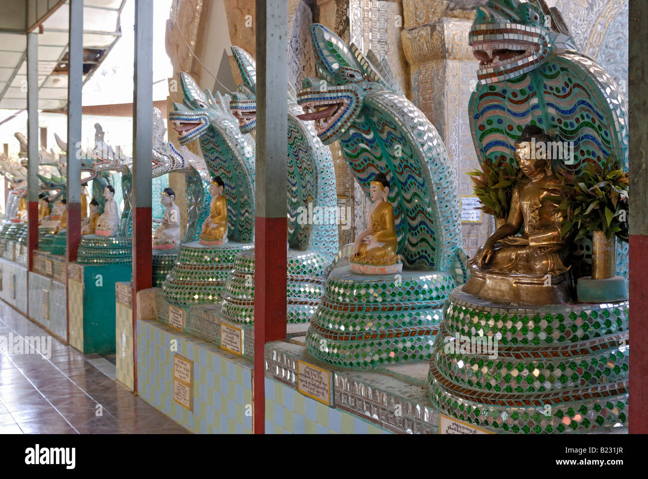 Interiors of Buddhist temple, Snake Pagoda, Myanmar Stock Photo - Alamy