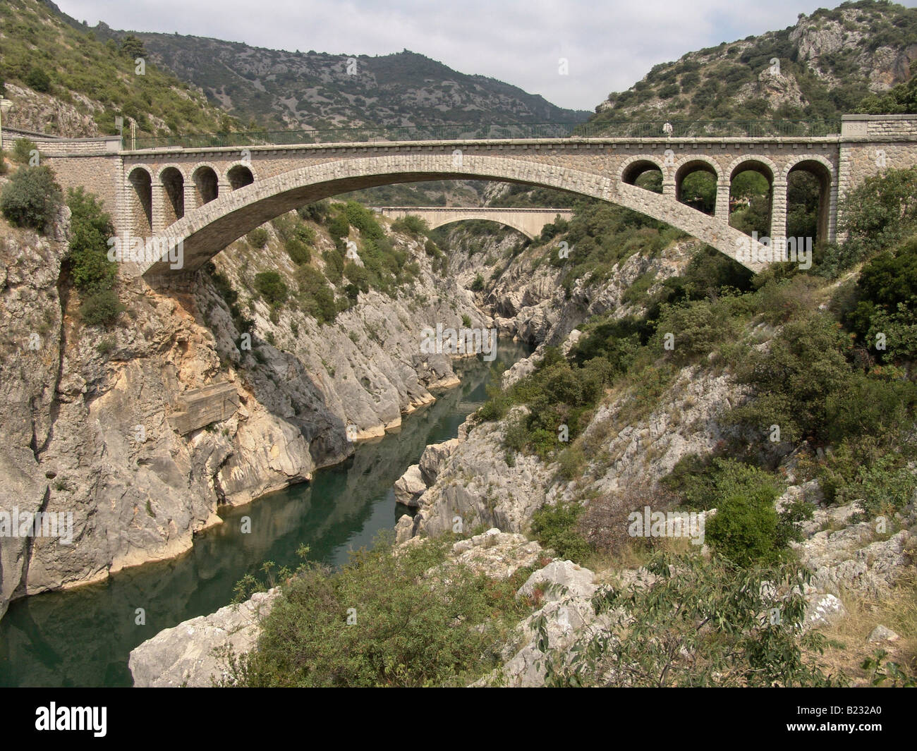 Bridge across river Pont du Diable Herault River Herault Languedoc ...
