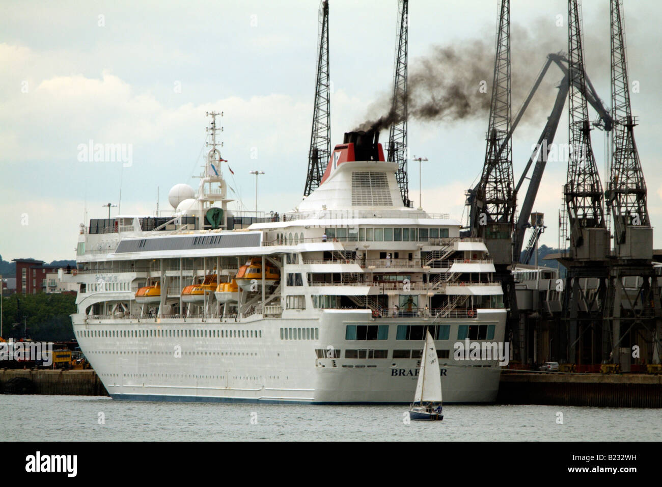 Braemar crusie ship alongside Southampton docks England Having just had ...