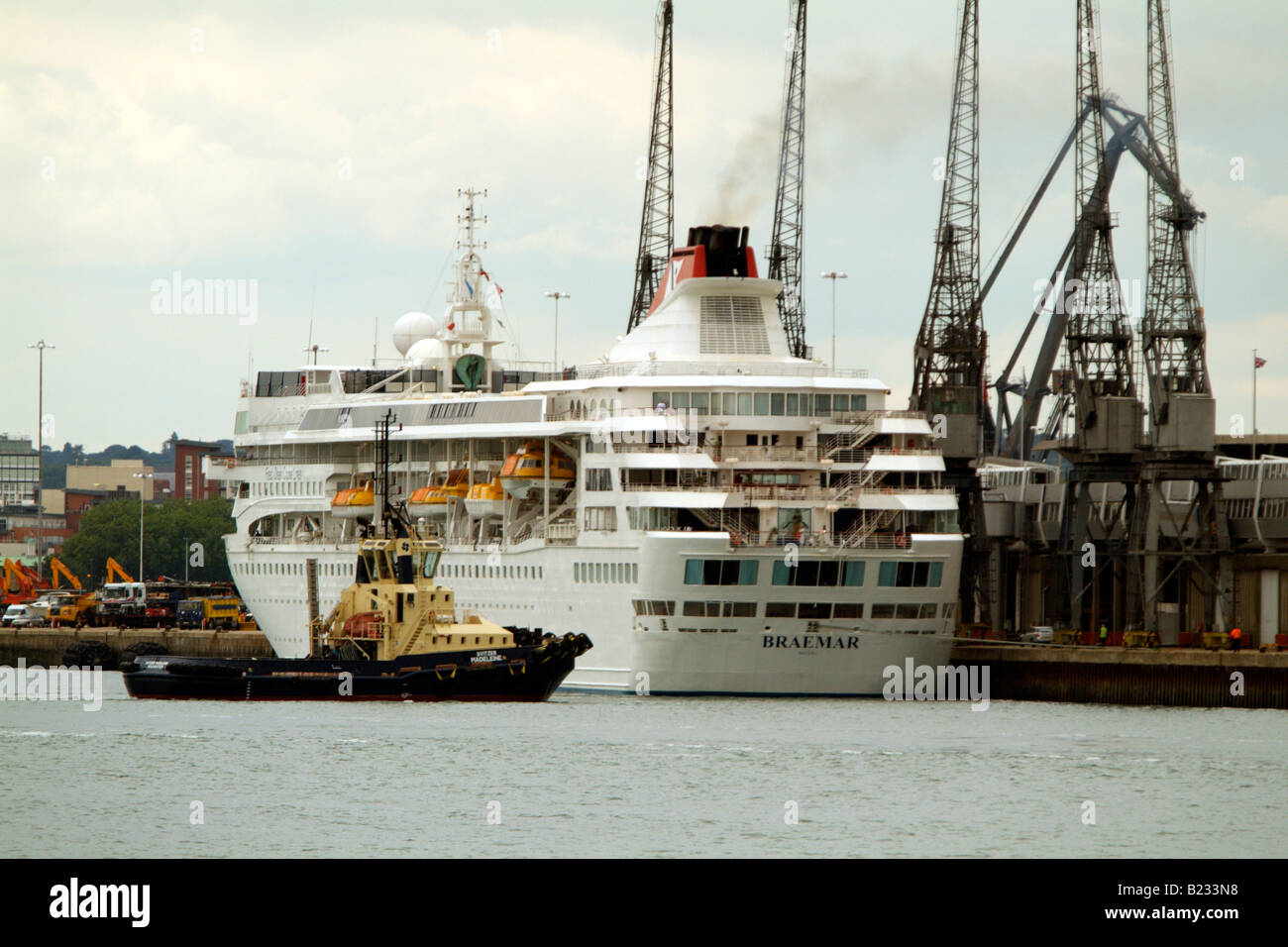 Braemar crusie ship alongside Southampton docks England Having just had ...