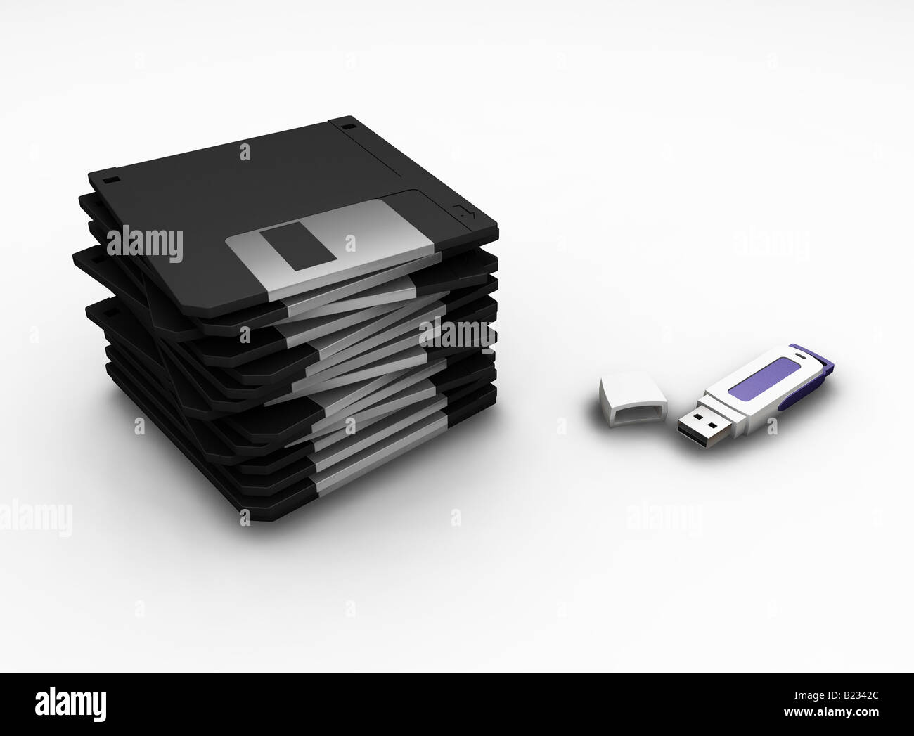 3D render of a USB pen drive and floppy disks Stock Photo - Alamy