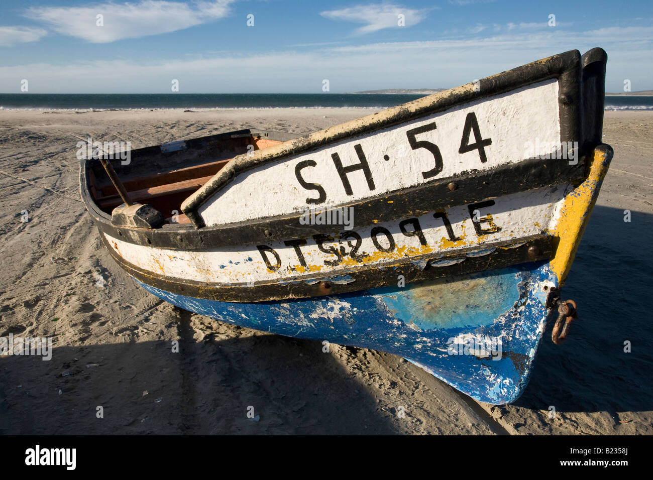 Bakkie fishing boat pulled up on Paternoster beach Western Cape South ...