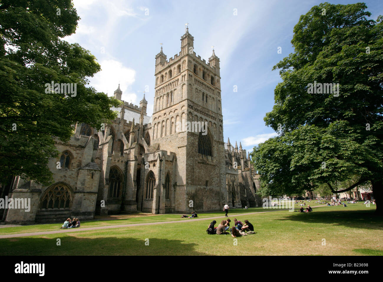 town centre cathedral green exeter devon england uk gb Stock Photo - Alamy