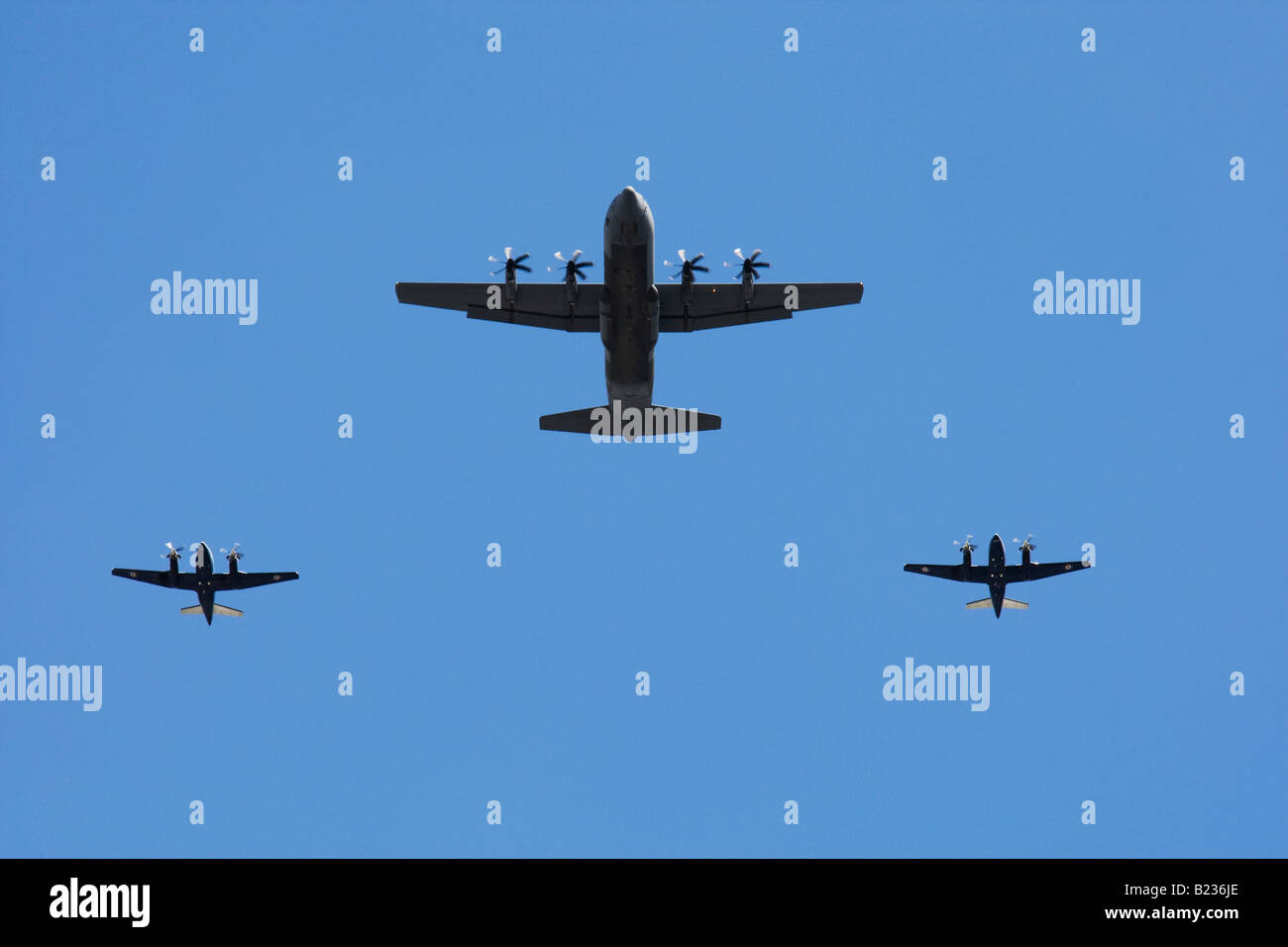 Three RAF planes in sky during parade procession Stock Photo - Alamy