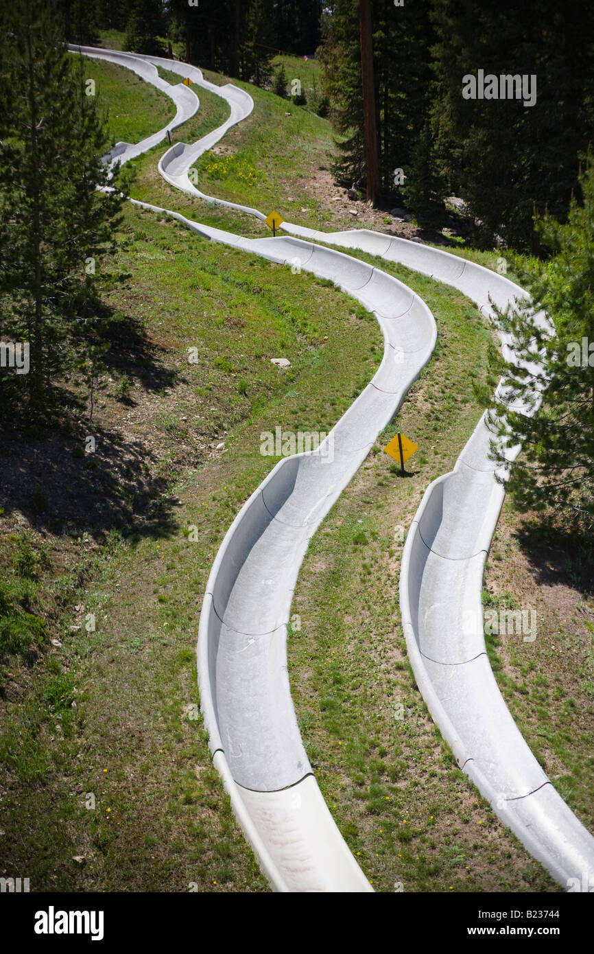 Alpine sled tracks at a ski resort in the summer Stock Photo - Alamy