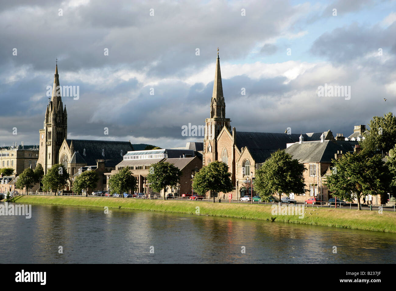 City of Inverness, Scotland. The east bank of the River Ness waterfront ...