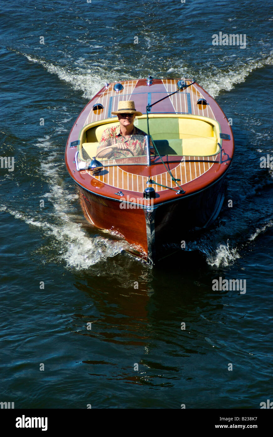 Classic antique wooden power speed boat Stock Photo - Alamy