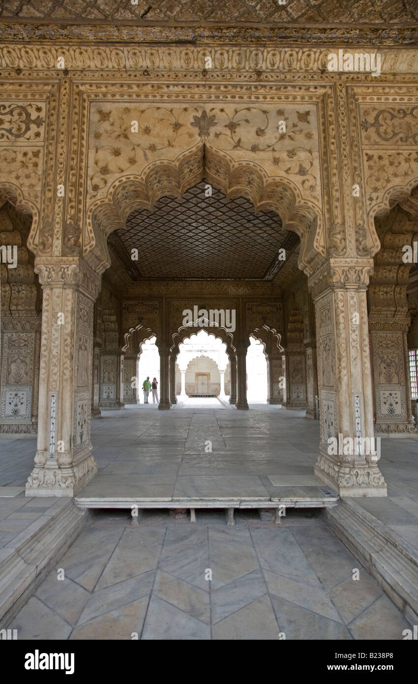 Inlaid MARBLE FLOWERS decorate the KHAS MAHAL inside the RED FORT or ...