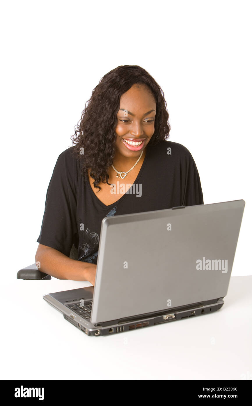 African American woman at a computer Stock Photo - Alamy