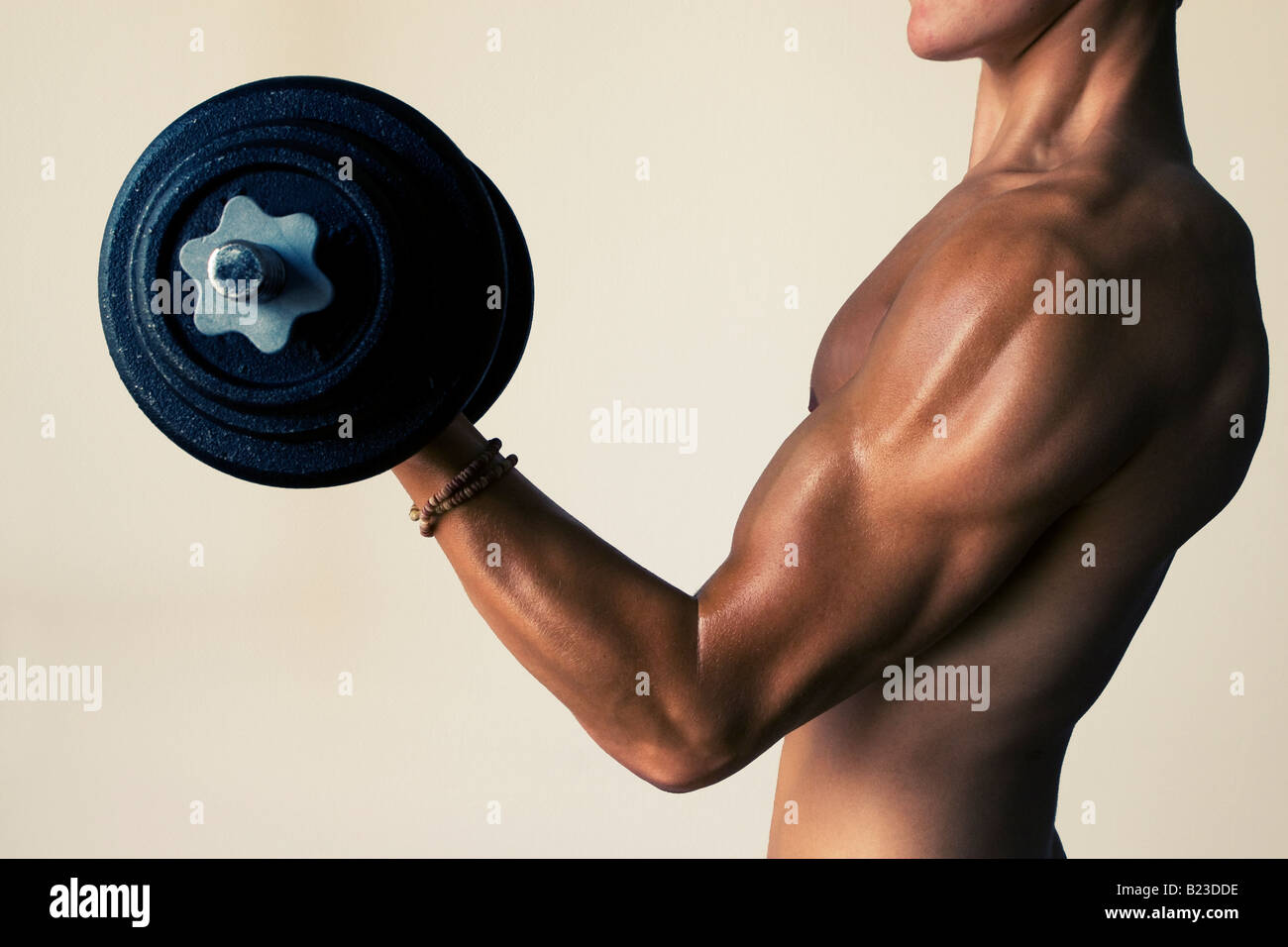 Muscly arm lifting dumbbell Stock Photo - Alamy
