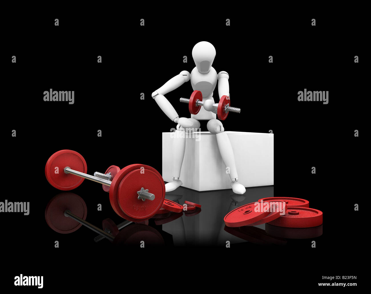 3D render of a man lifting weights on black background Stock Photo - Alamy