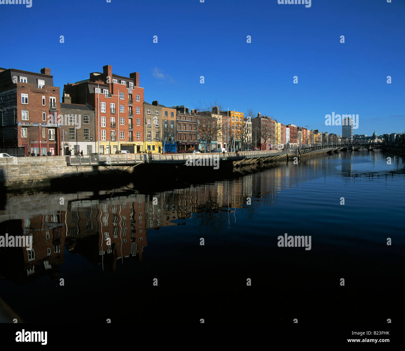irelands capital city with river and quays with bridge Stock Photo - Alamy