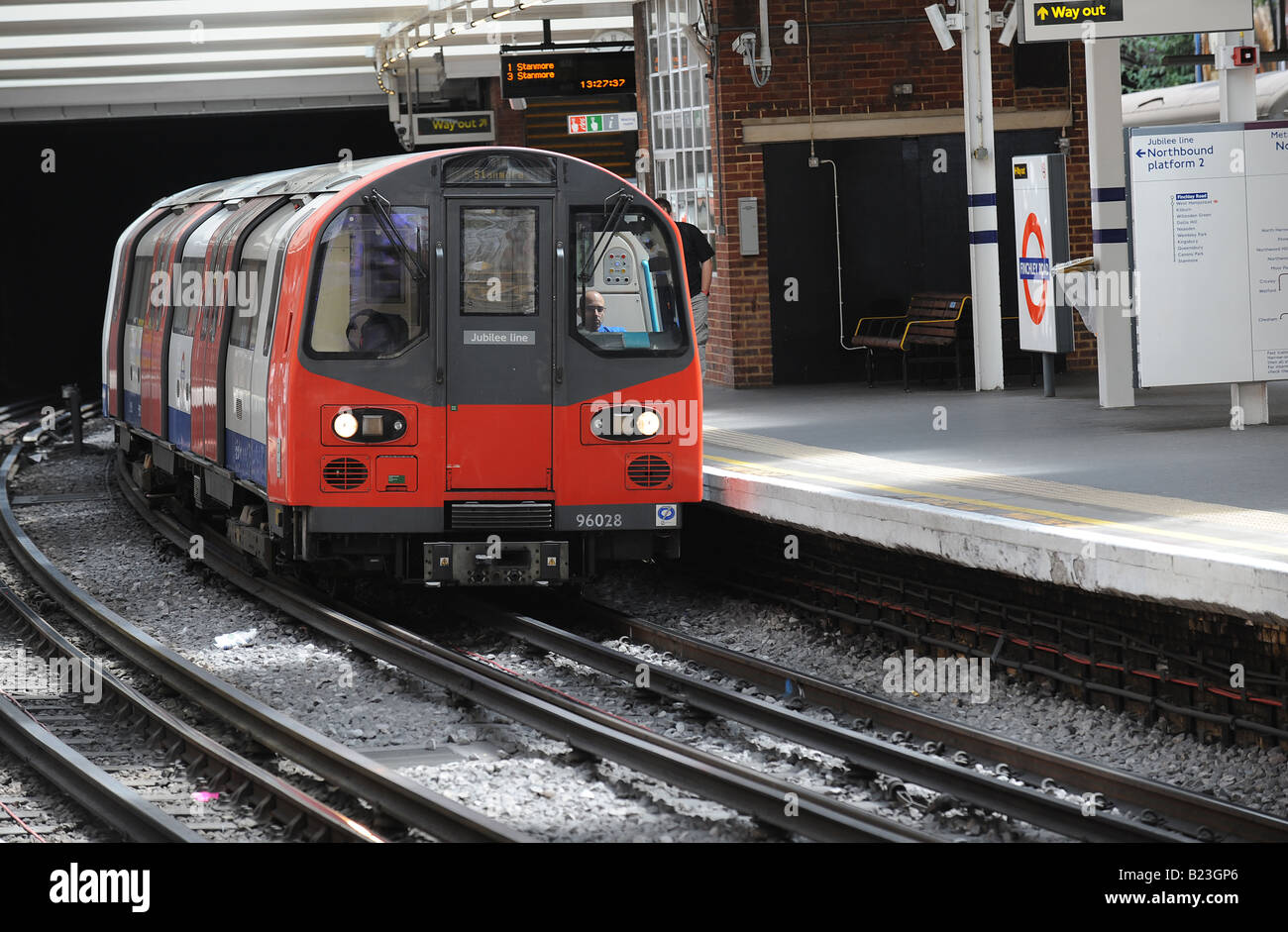 Jubilee Line Underground train approaching the station at Finchley Road ...