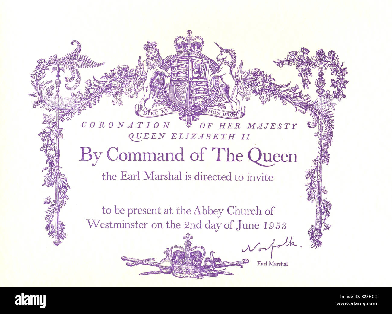 Invitation to the Coronation of Her Majesty Queen Elizabeth II 1953 ...