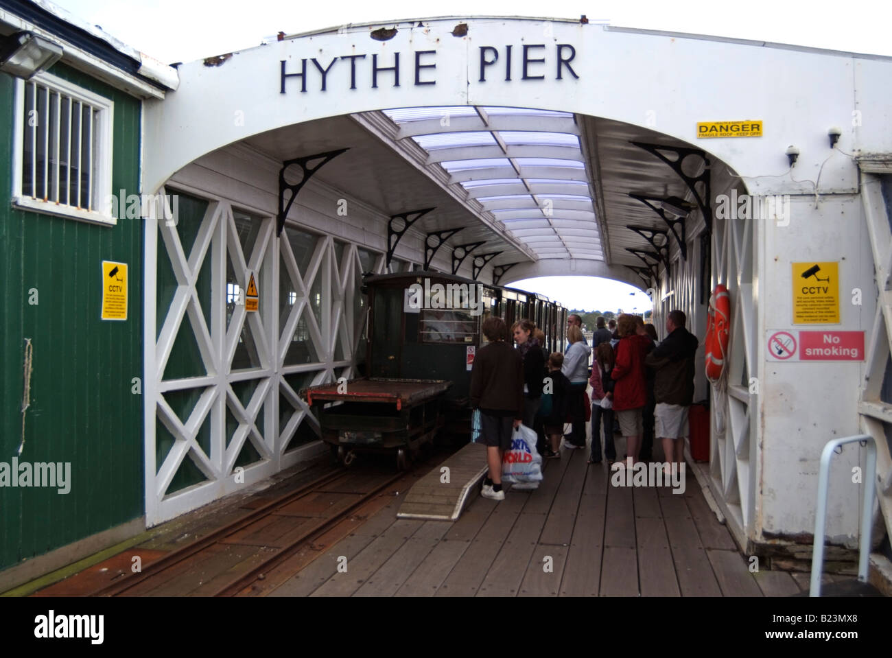 Hythe Pier passenger electric train at the pierhead station Hampshire ...