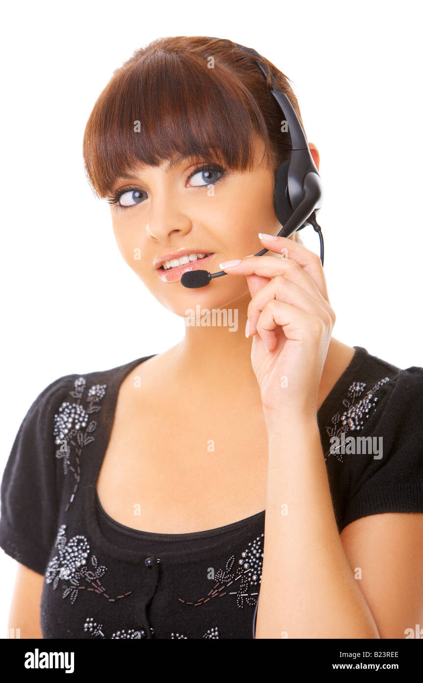 Portrait of beautiful secretary isolated on white Stock Photo - Alamy