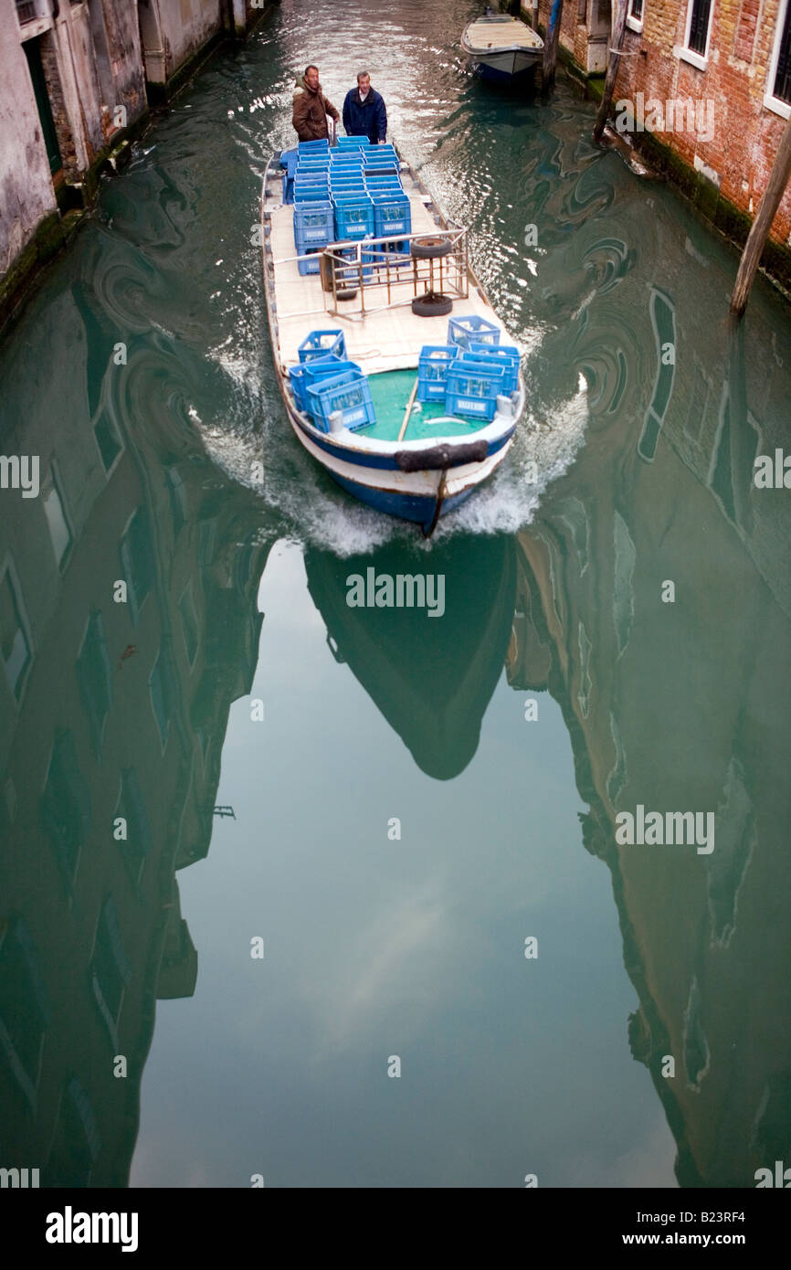 Barge on Canal Venice Italy Stock Photo - Alamy