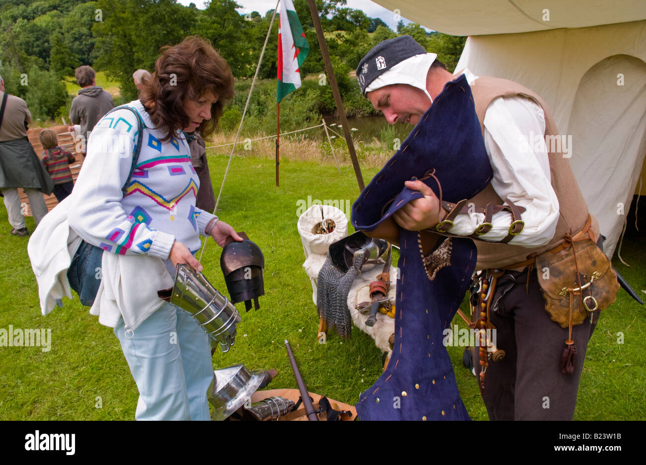 Visitors looking at display at Skenfrith Medieval Fun Day Monmouthshire ...