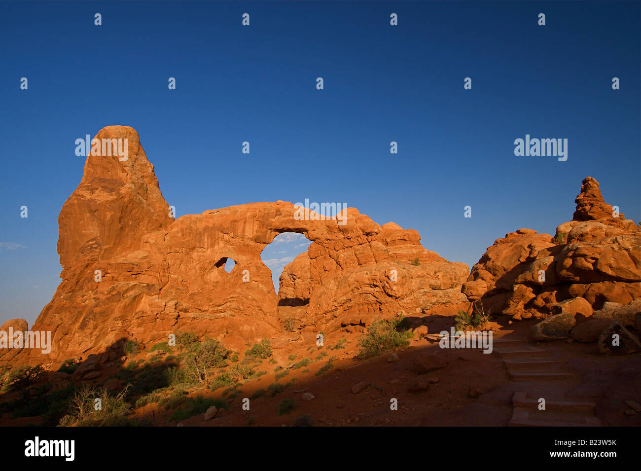 Natural red rock arches at Arches National Park in Utah USA Stock Photo ...