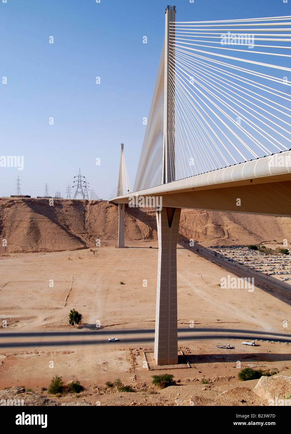 Suspension bridge crossing a dry wadi outside Riyadh, Saudi Arabia ...