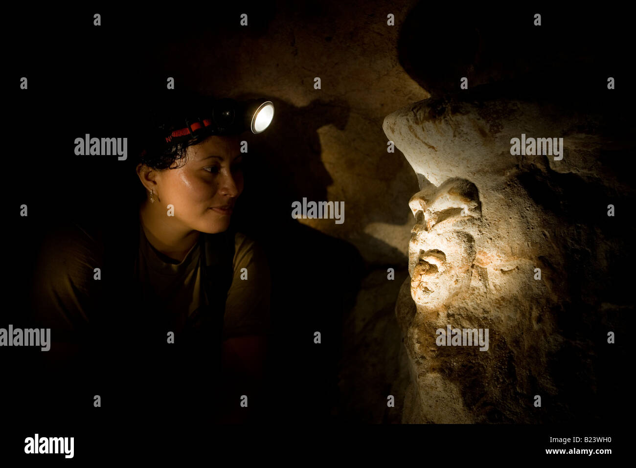 Mayan figure in underground cavern, Belize Stock Photo - Alamy