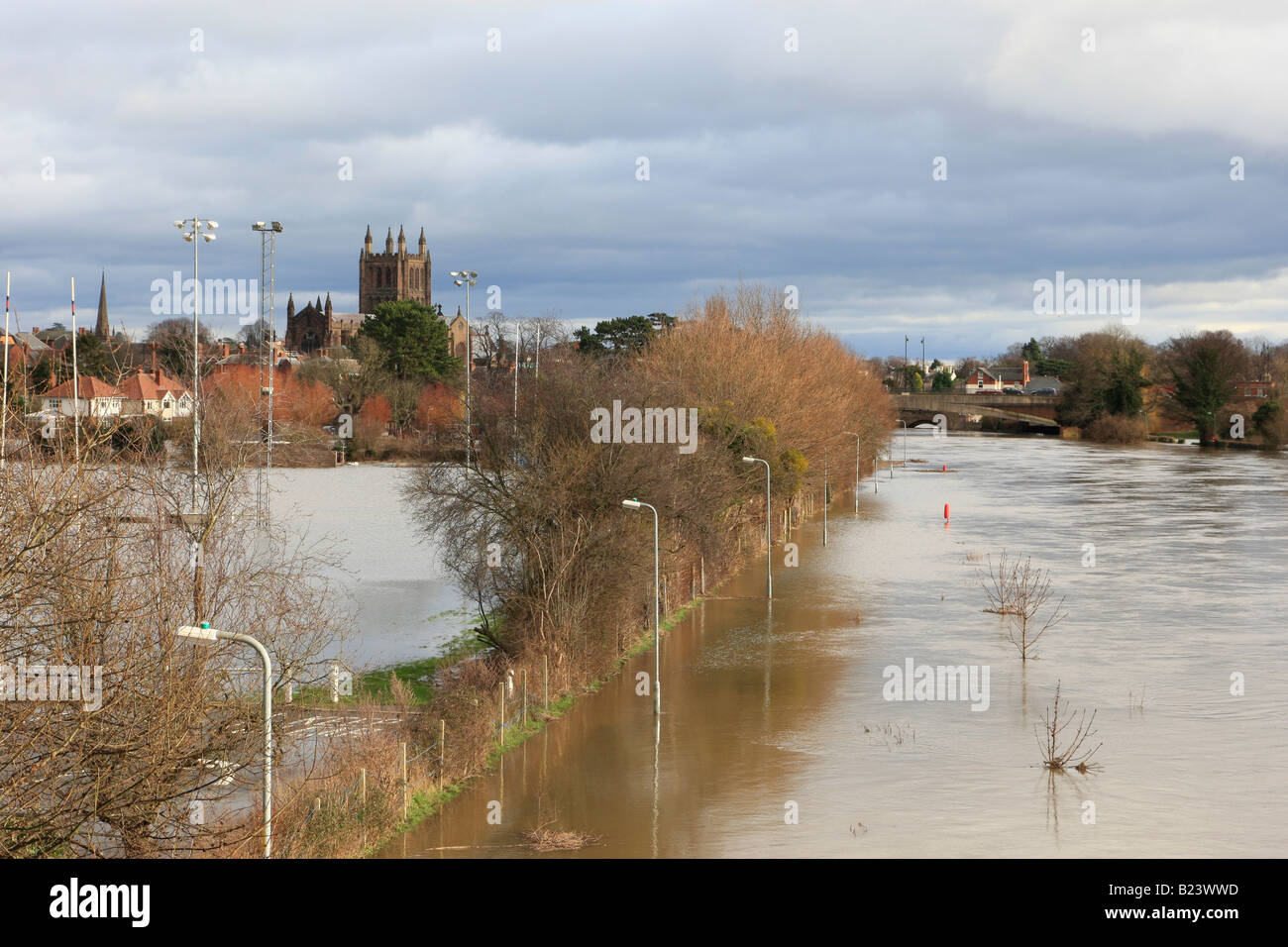 Flooded River Wye at Hereford Stock Photo - Alamy