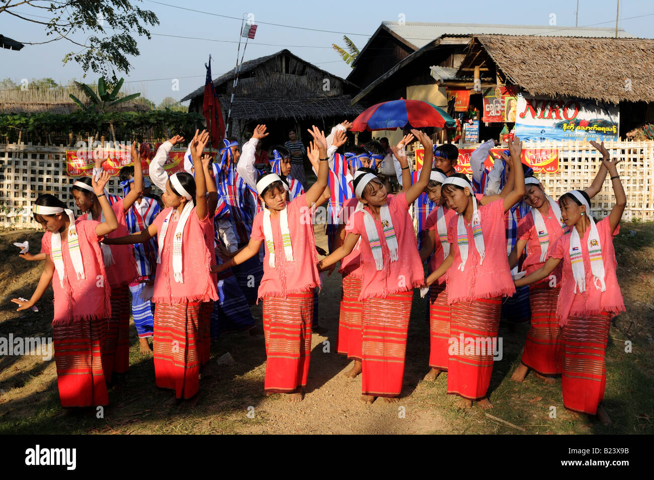 Boys and girls dancing while the annual traditional Kayan ceremony this ...